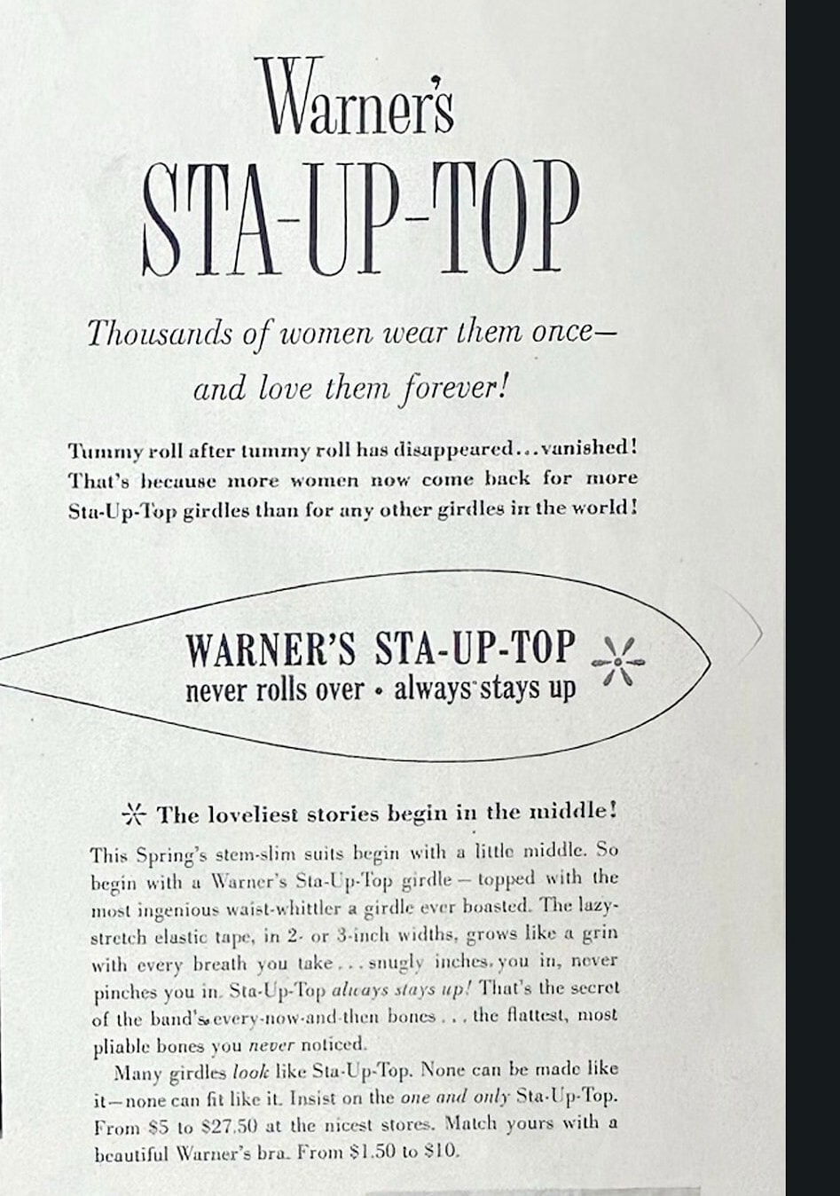 1953 Warners Vintage Magazine Lingerie Print Ad, Corset Girdle Ephemera ...