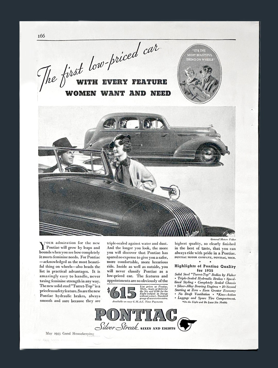 35' Pontiac Ad, Car Lover Gift, Mechanic Gift, Car Ad, Vintage ...