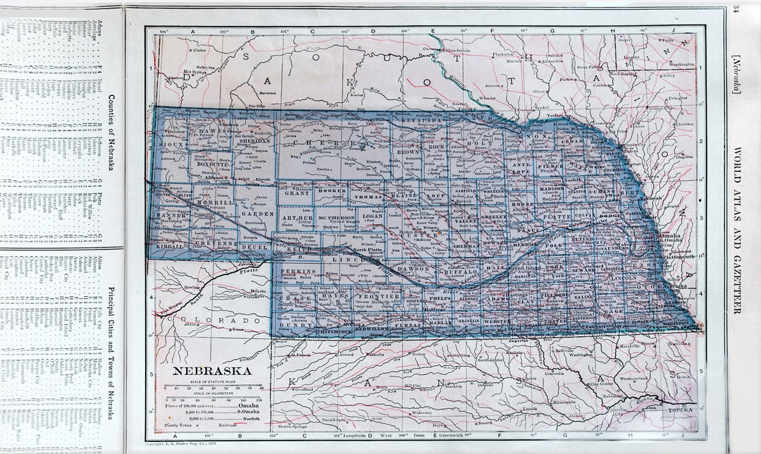 Antique 1917 Nebraska Map Print - Vintage State Atlas Wall Art - Etsy