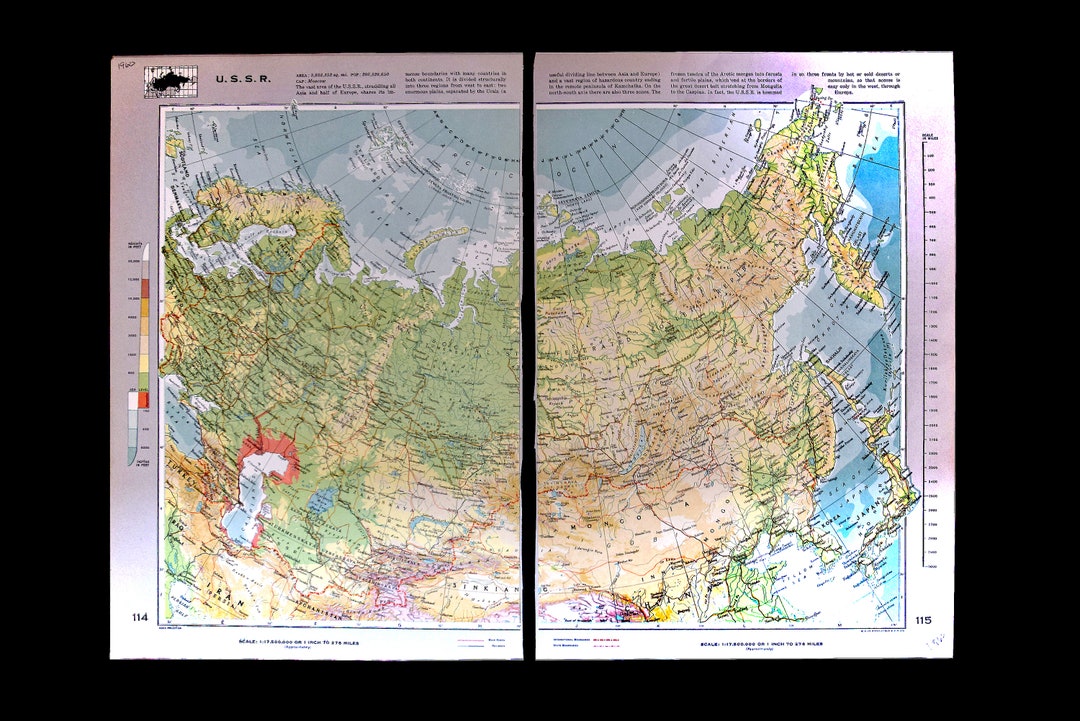 Vintage 1960 USSR Map Wall Art, Soviet Union Decor, Antique Russia ...