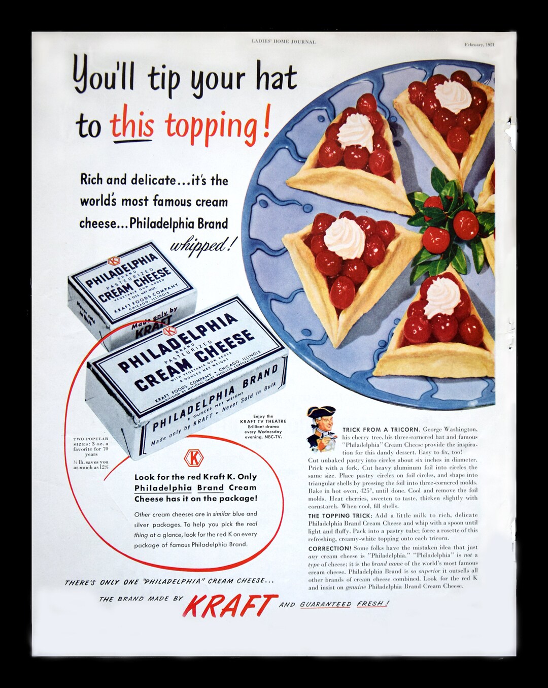 Vintage 1951 Philadelphia Cream Cheese Pie Recipe Magazine ...