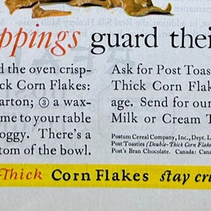 Vintage Corn Flakes Cereal Box Ad From 1920s for Home Kitchen Wall ...