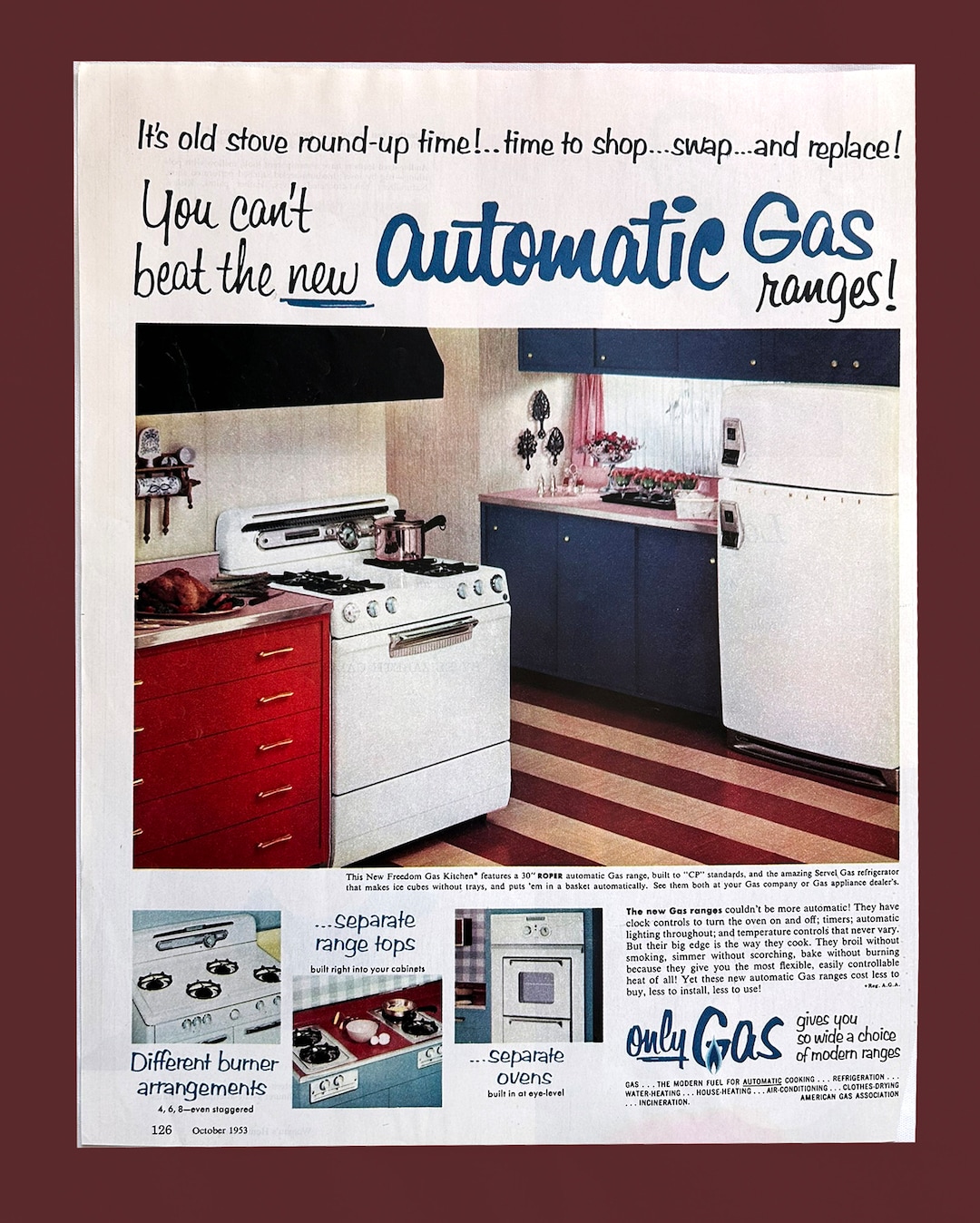 1950's Gas Kitchens Vintage Ad, Vintage Magazine Ads, Electric Range ...