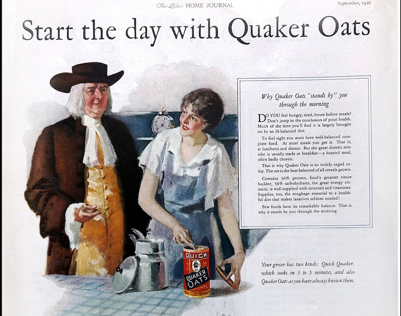 Quaker Oats Cereal Vintage Ad: Nostalgic Breakfast Memorabilia & Retro ...