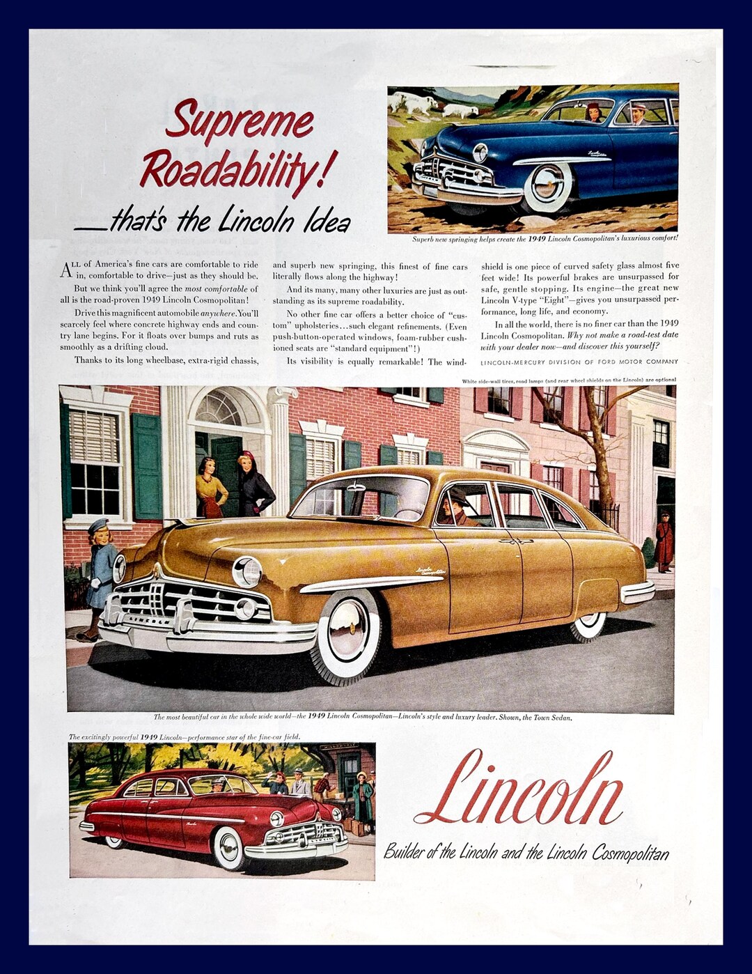 49' Ford Lincoln Magazine Ad, Vintage Car Advertising Print - Etsy
