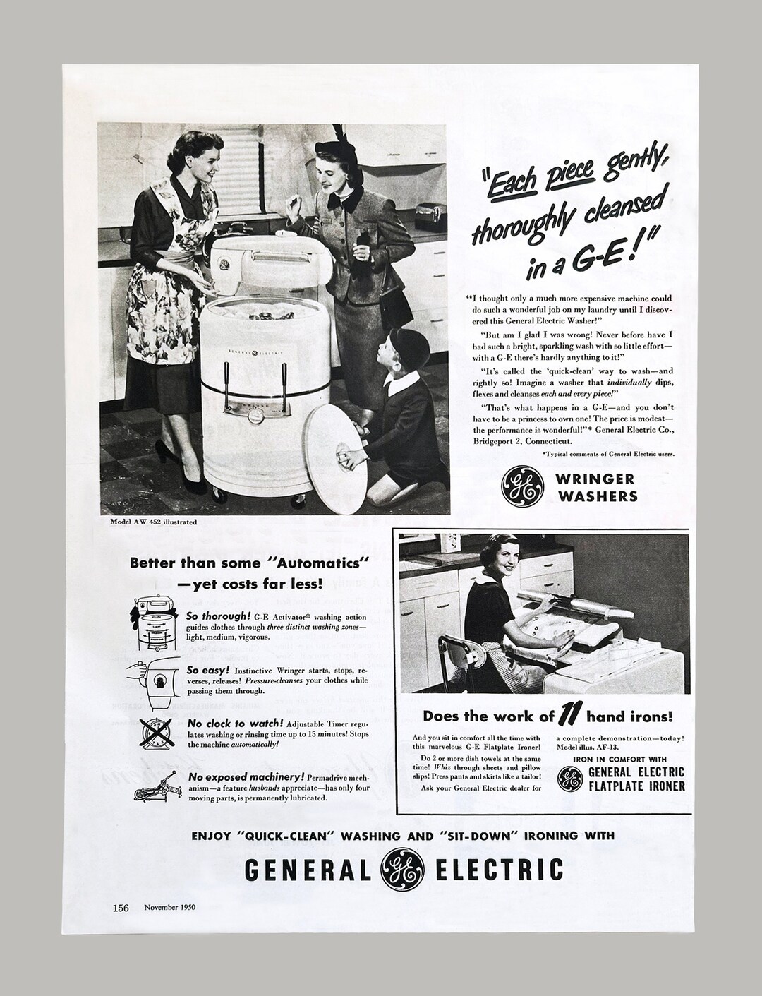 Wringer Washer Ad, 1951 General Electric Vintage Magazine Ad, Print ...