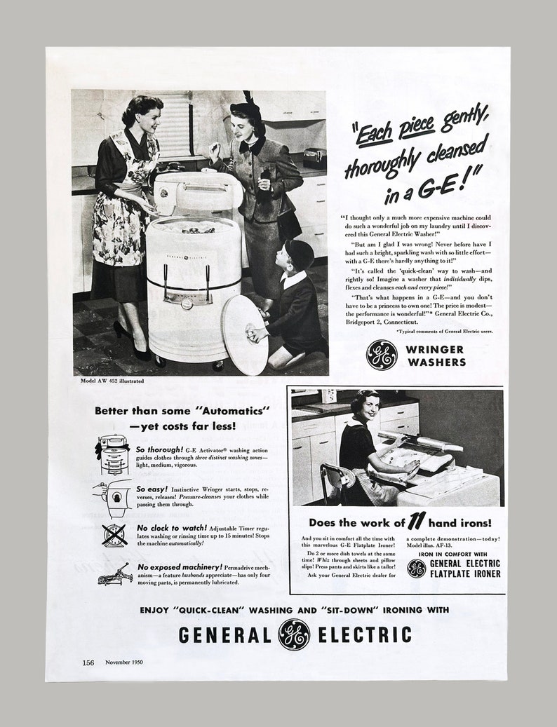 1951 Vintage General Electric Ad, Washing Machine Ad, Vintage Magazine ...