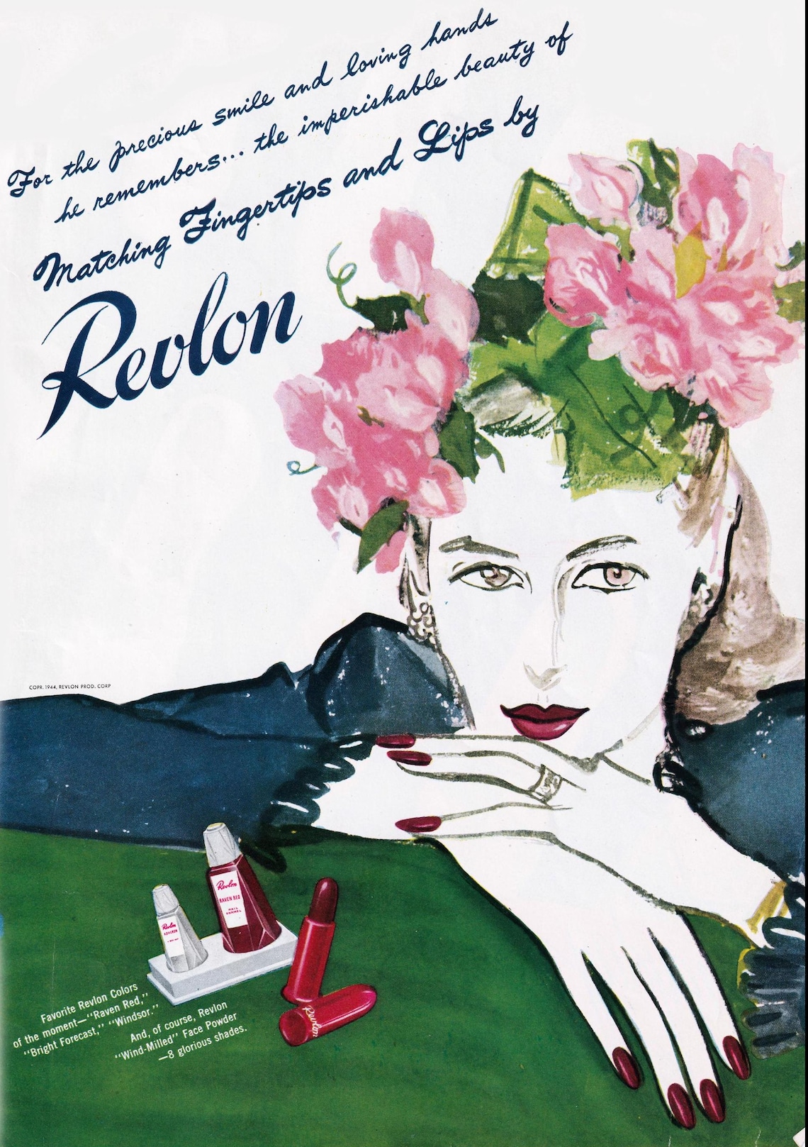 Vintage Revlon Lipstick Matchs Nail Polish 44s Ad, Magazine Advertising ...