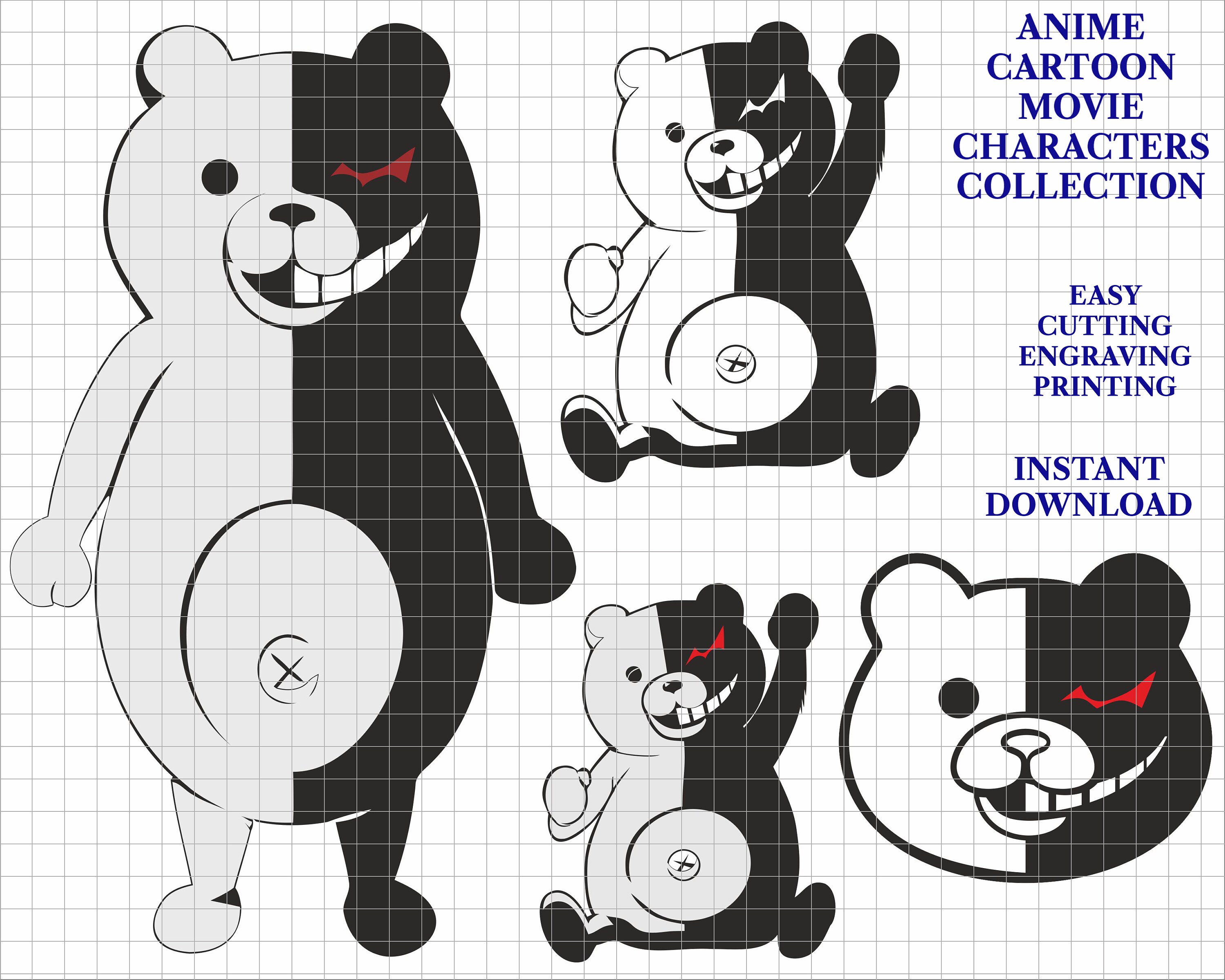 Monokuma SVG PNG Danganronpa anime vector archivo Cricut | Etsy