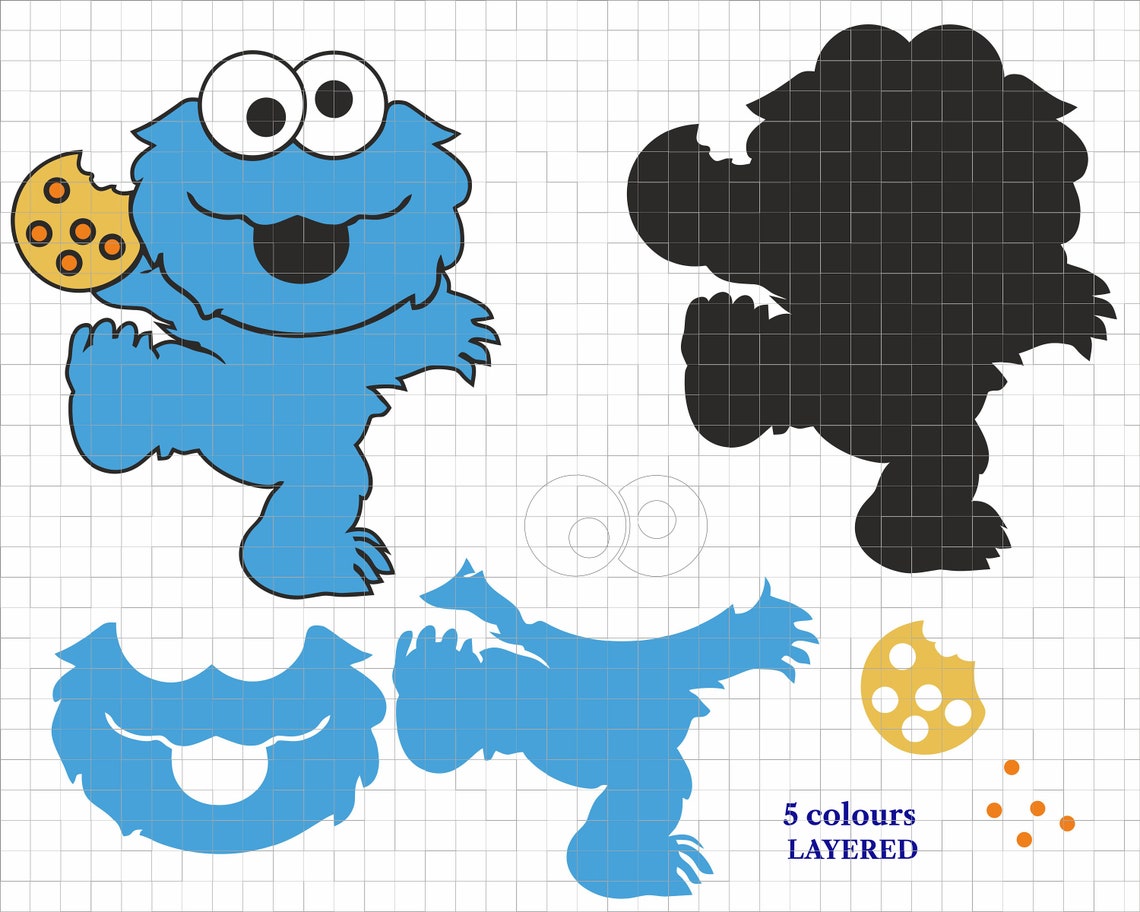 Cookie monster SVG PNG vector file Cricut Silhouette Laser | Etsy