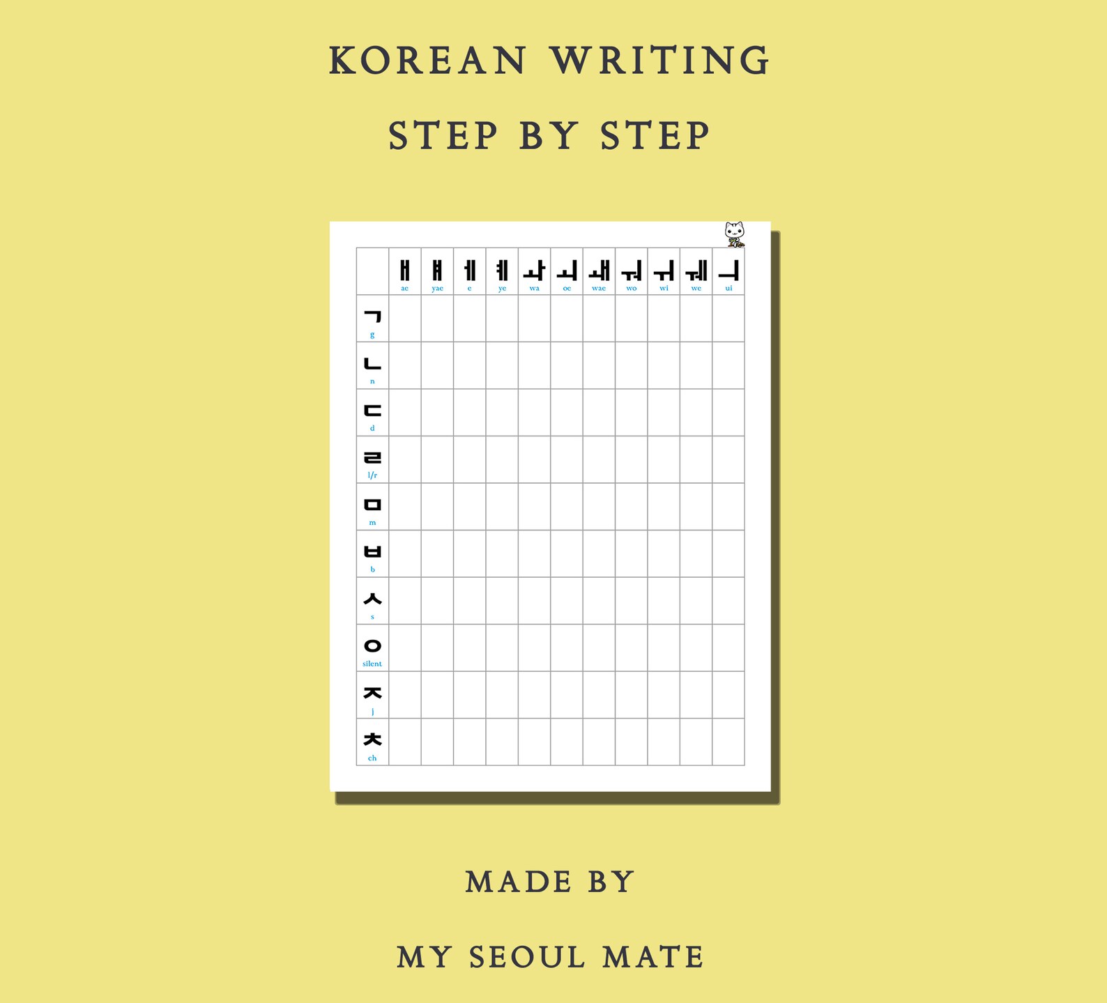 How to Write Korean Alphabet by Myseoulmate PRINTABLE Hangul Writing ...