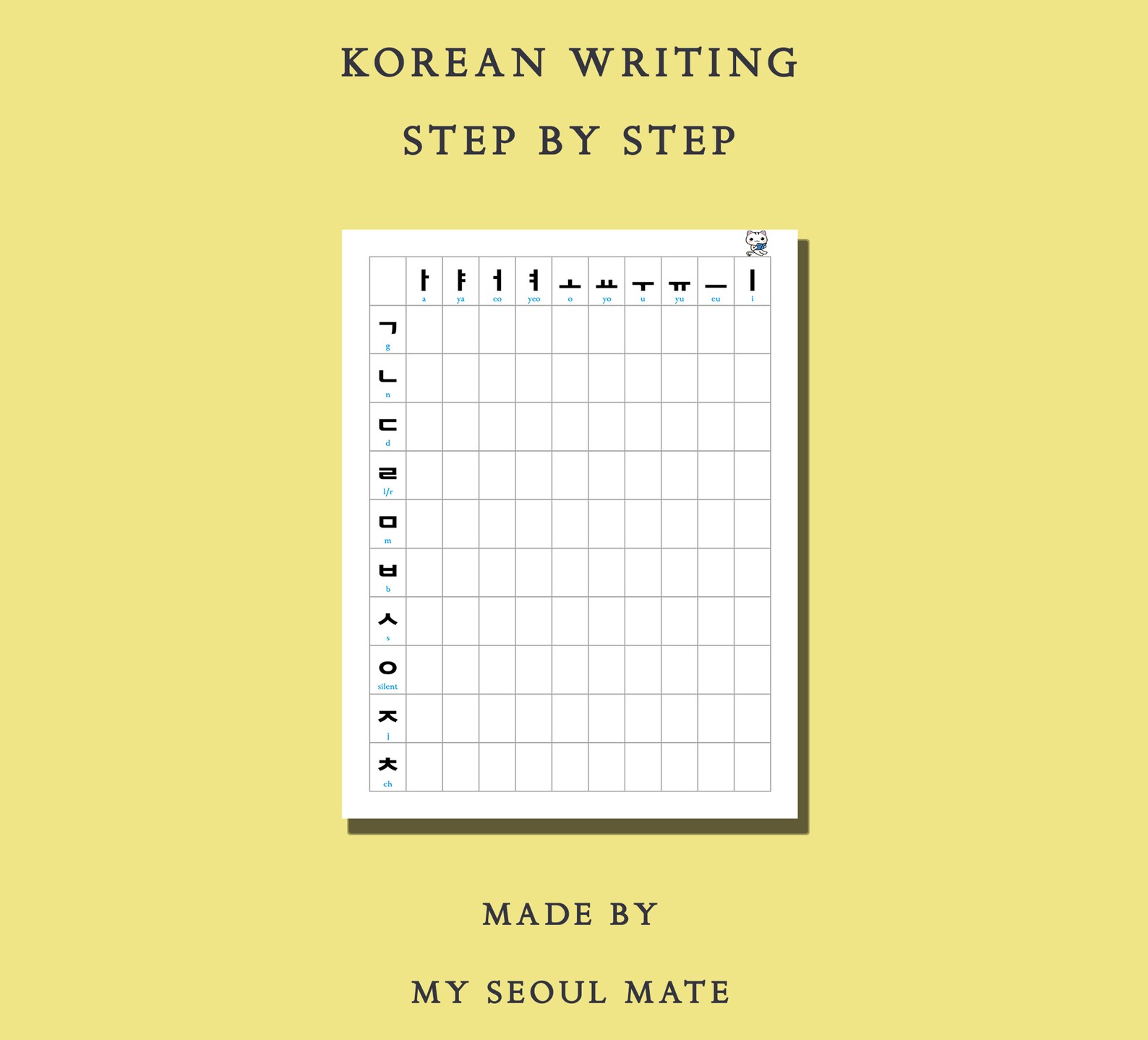 How to Write Korean Alphabet by Myseoulmate PRINTABLE Hangul Writing ...