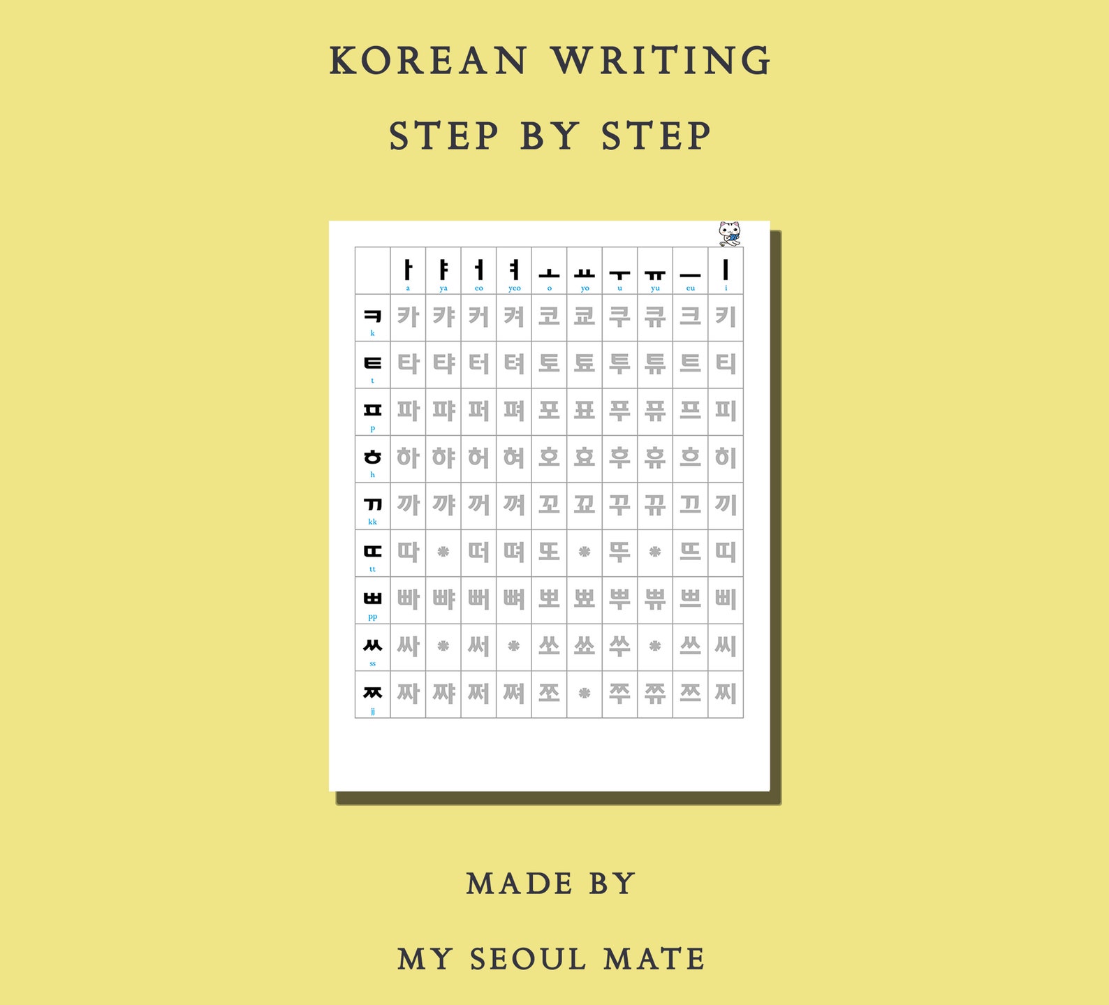 How to Write Korean Alphabet by Myseoulmate PRINTABLE Hangul Writing ...