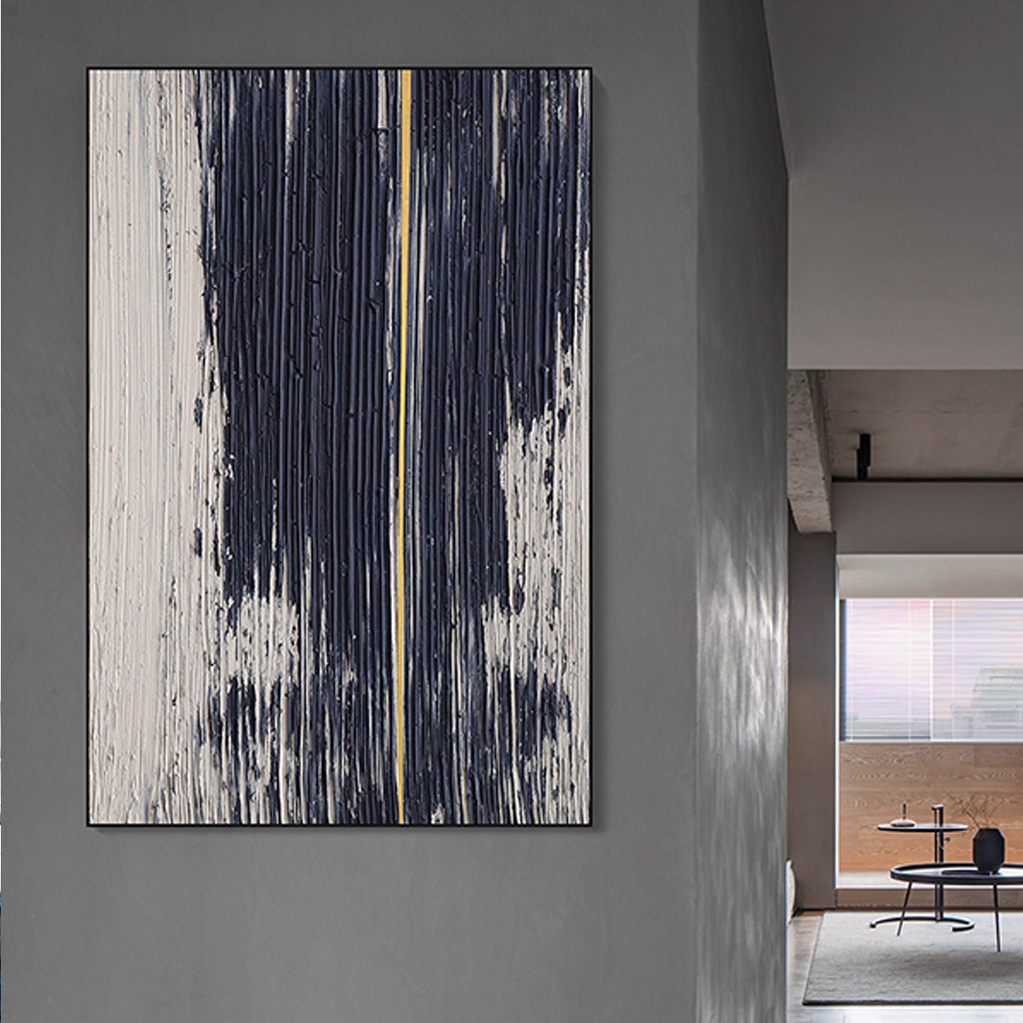 Large Wall Art Wind Blue Abstract Painting Line Art Blue and White ...