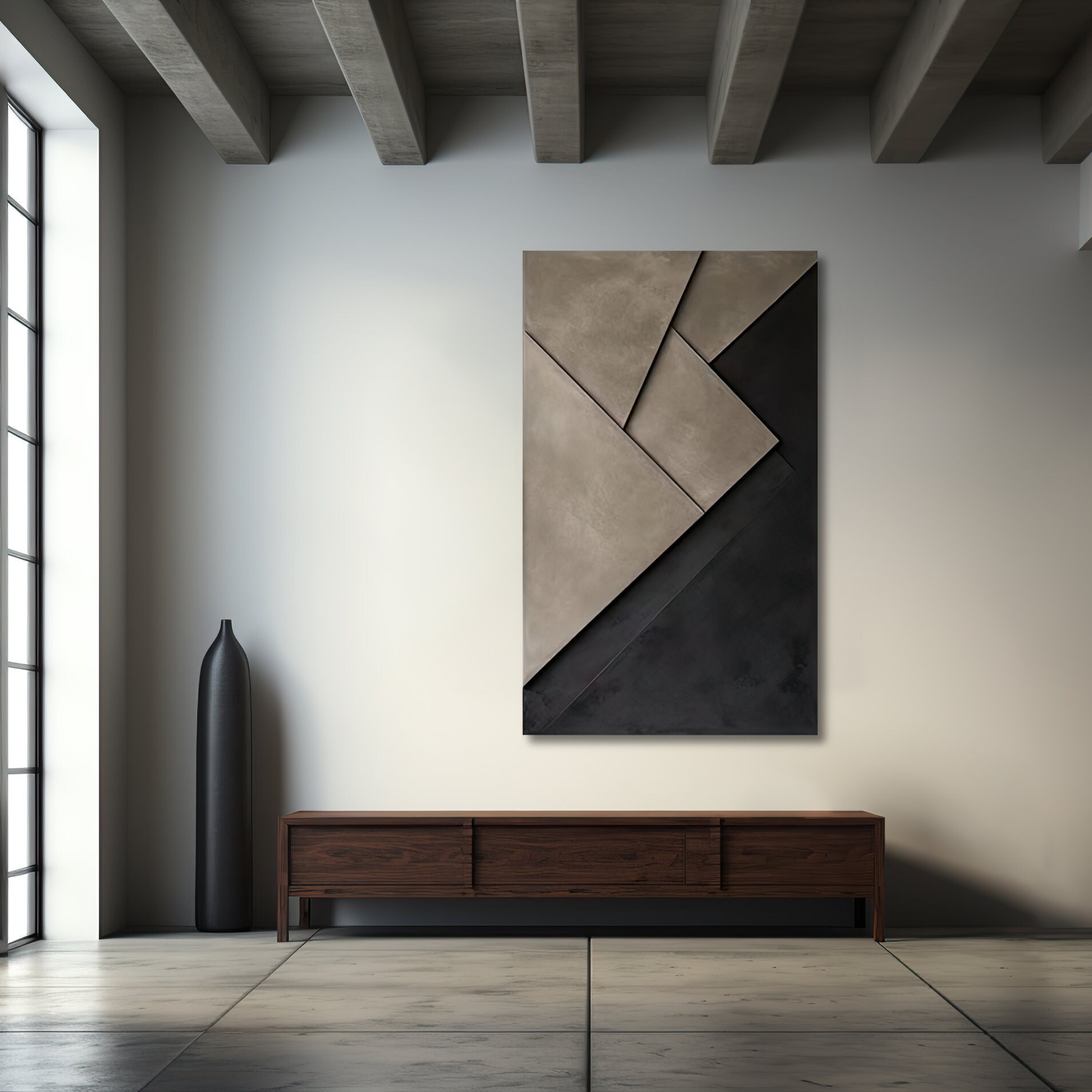 Black and Gray Wood Wall Hanging, Minimalist Wall Art Wood Carving for ...