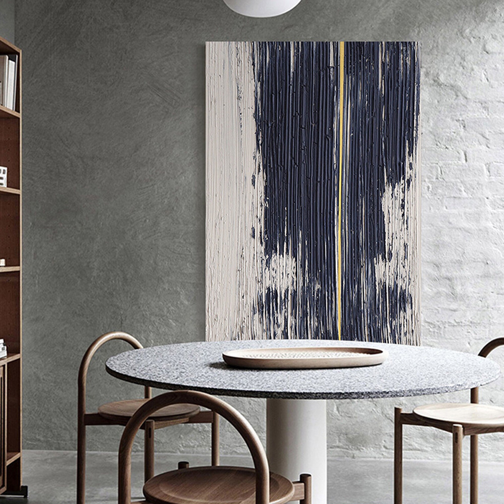 Large Wall Art Wind Blue Abstract Painting Line Art Blue and White ...