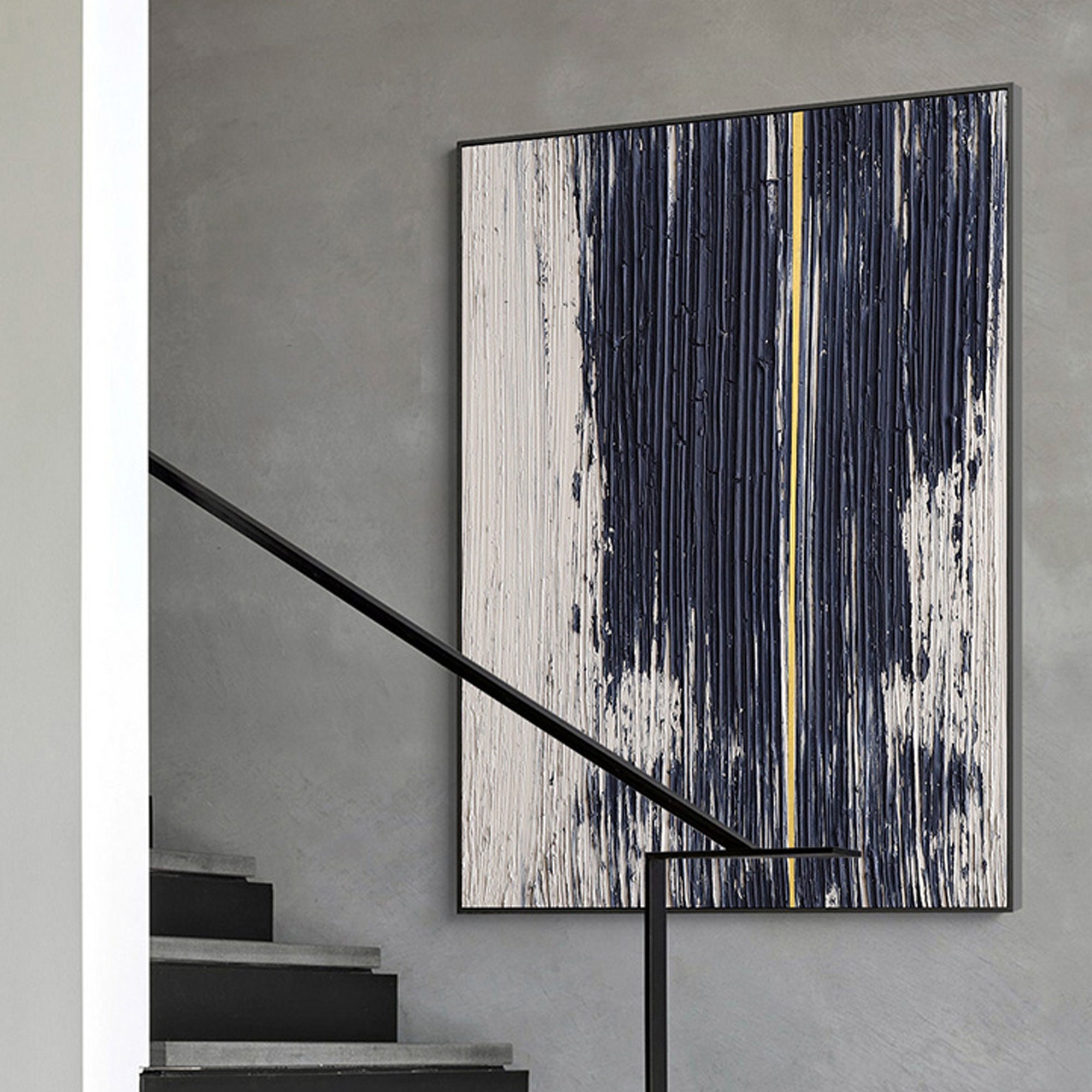 Large Wall Art Wind Blue Abstract Painting Line Art Blue and White ...