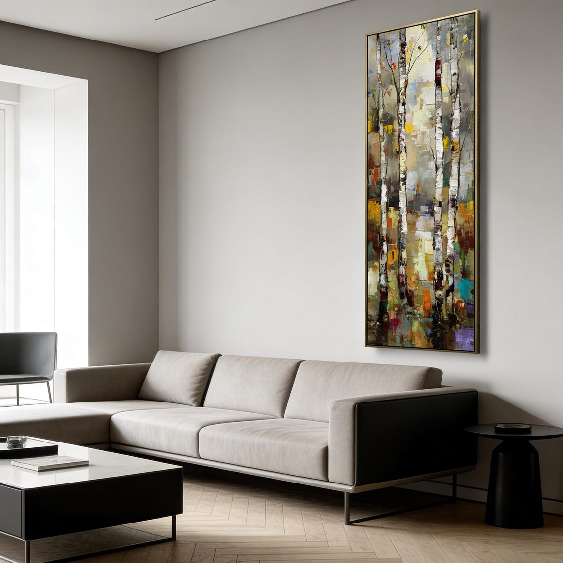 Long Birch Tree Canvas Wall Art: Colorful Tree Painting, Tall Vertical ...
