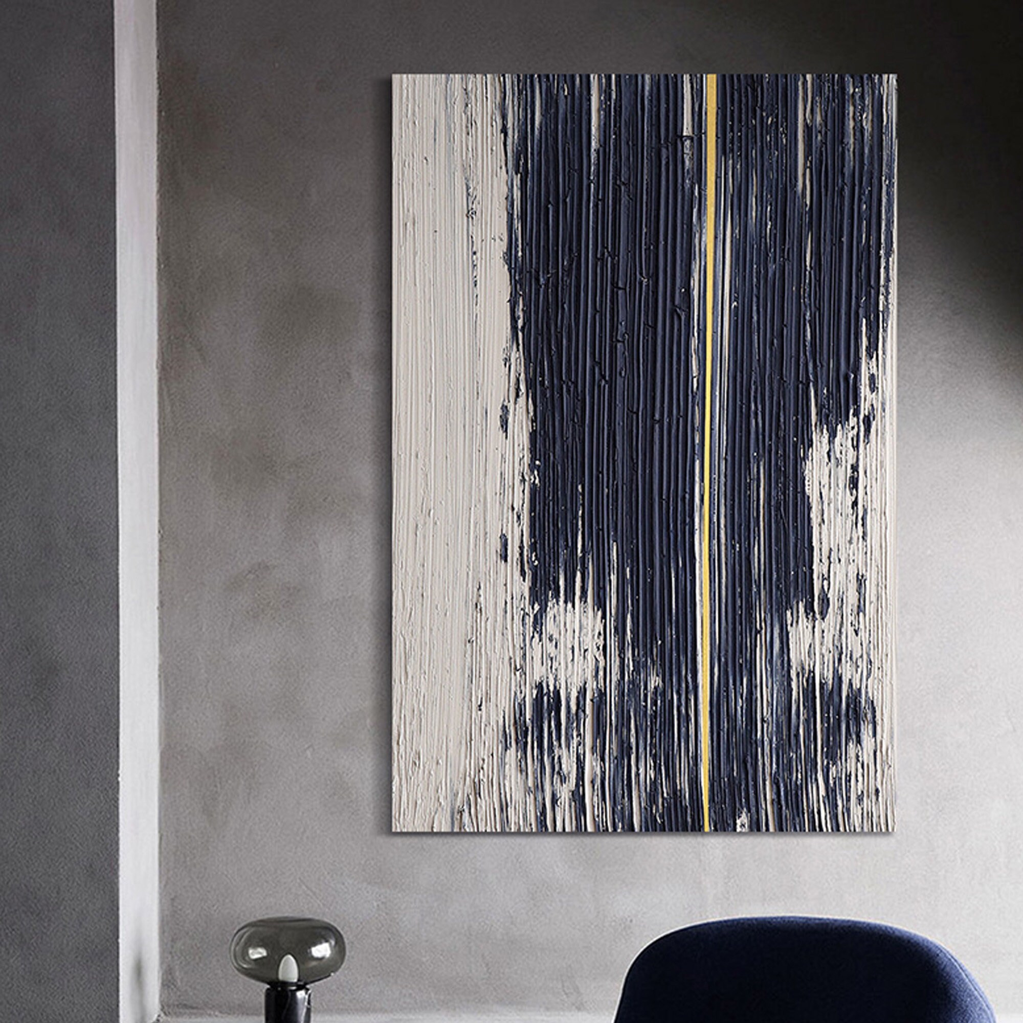 Large Wall Art Wind Blue Abstract Painting Line Art Blue and White ...