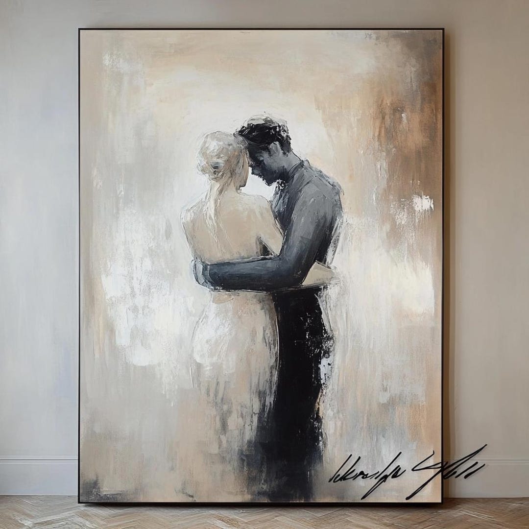 Original Oil Painting Hug Woman Wedding Canvas Art Abstract Lady ...