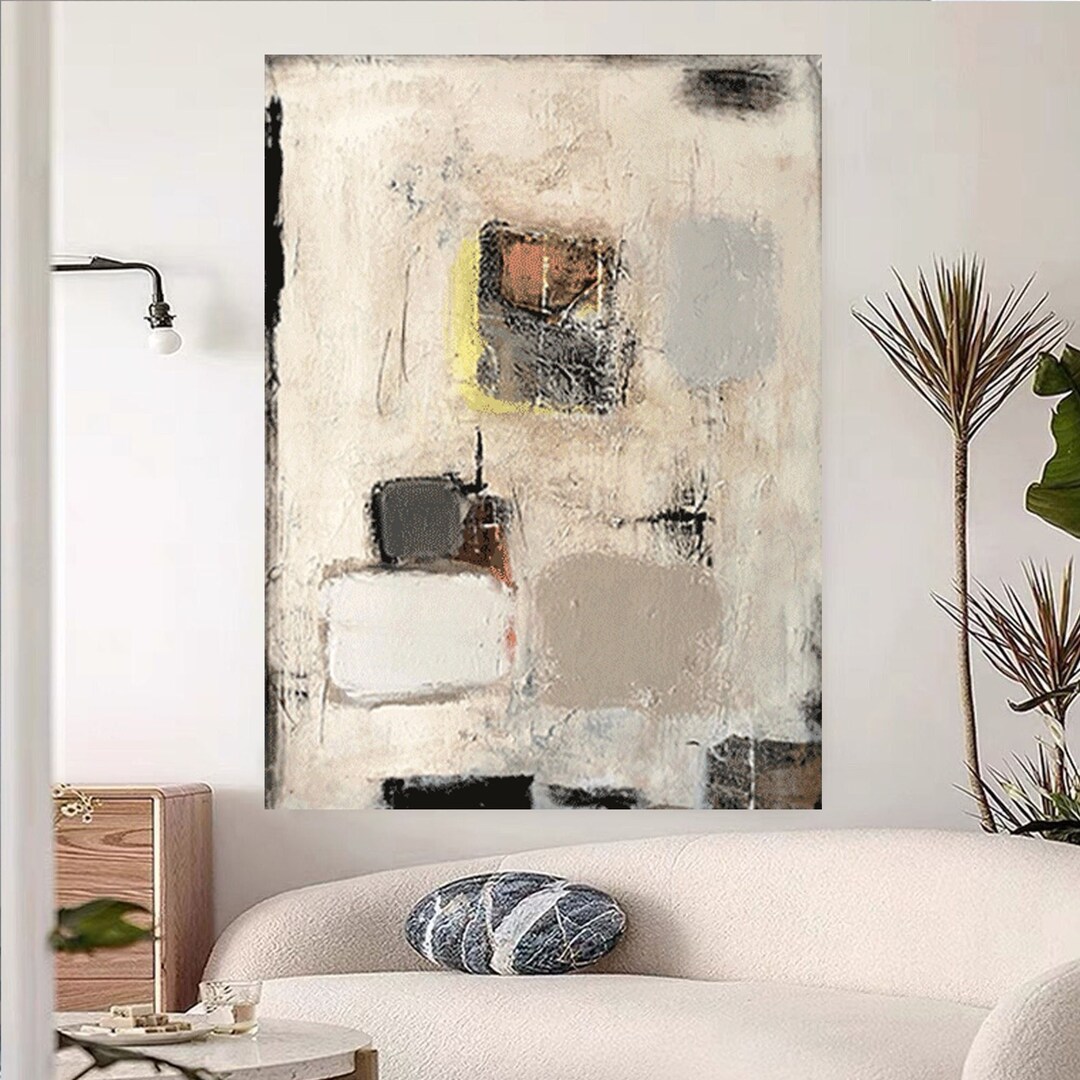 Large Wabi Sabi Painting, White Texture Abstract Art, Modern Home Decor ...