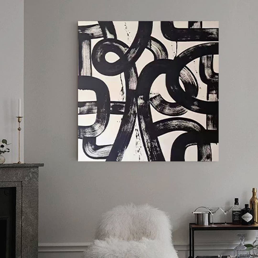 Black and White Minimalist Painting Large Black Abstract Painting Black ...