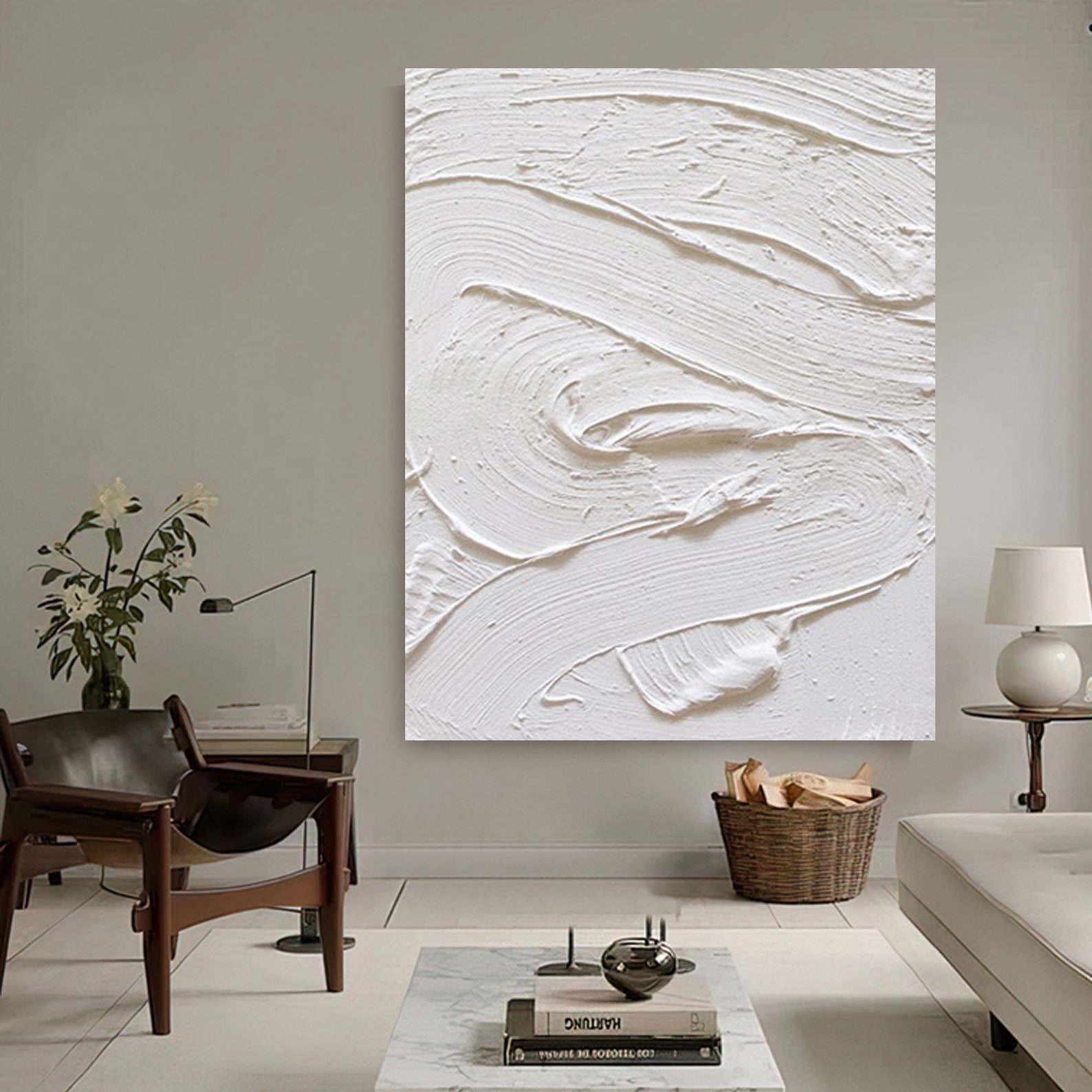 White Texture Painting White 3D Textured Painting White Minimalist Painting Original Modern Room ...