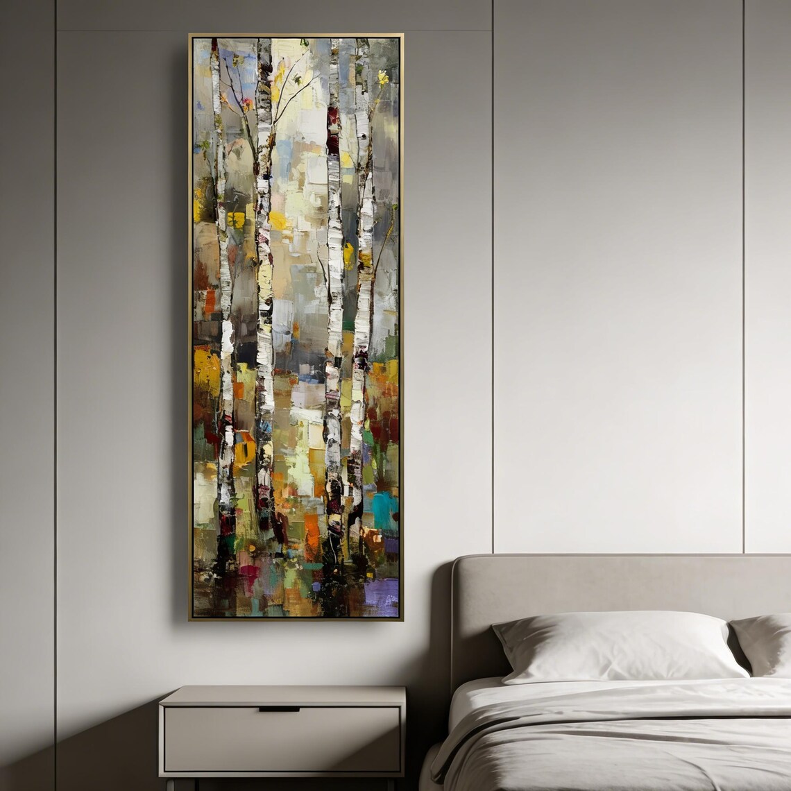 Long Birch Tree Canvas Wall Art: Colorful Tree Painting, Tall Vertical ...