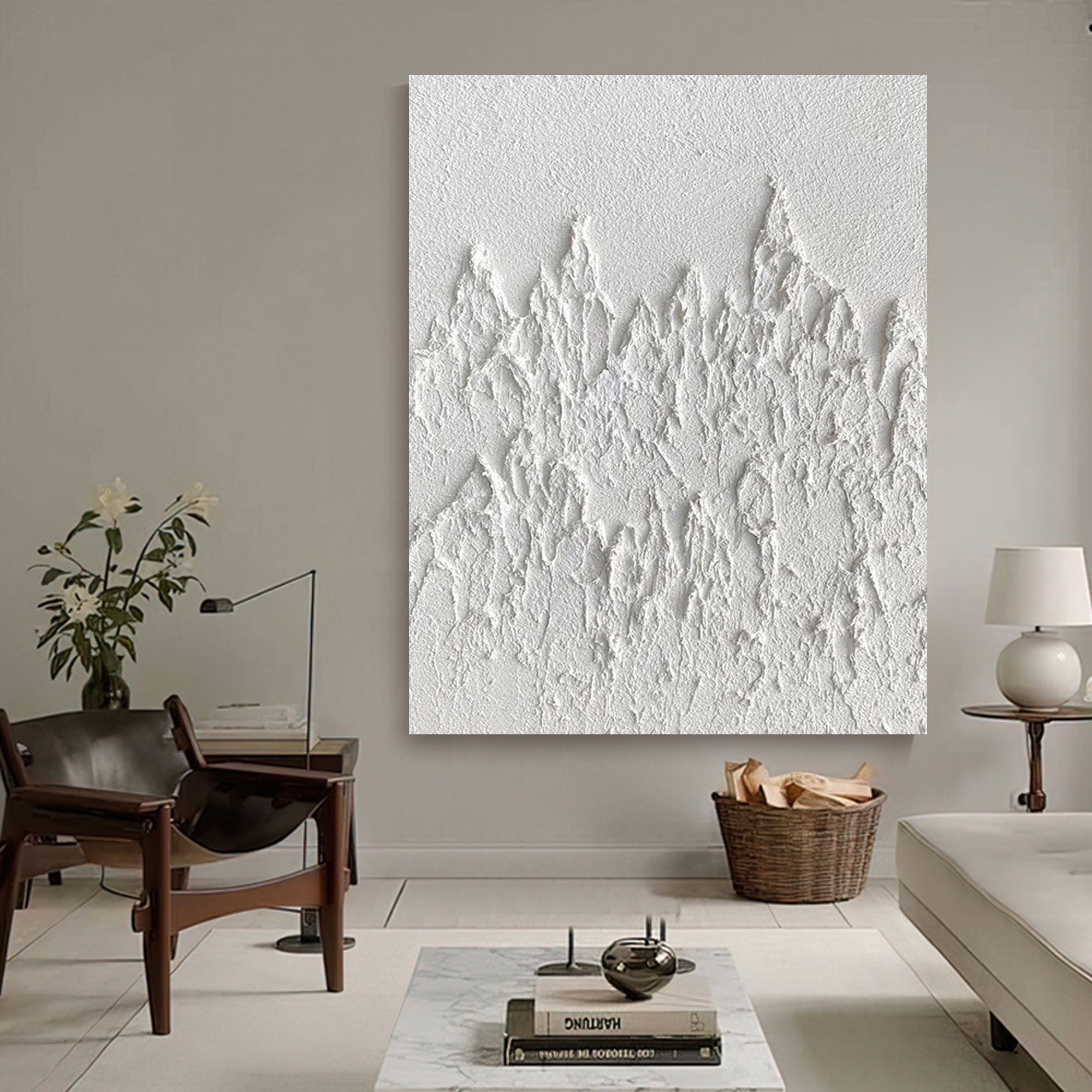 Large 3D White Textured Painting, Minimalist Mountain Wall Art - Etsy
