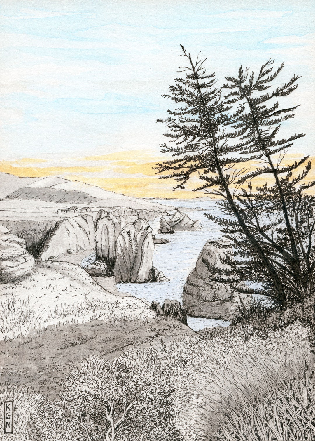 North of Bodega Bay is an Original Pen and Ink Giclee Archival Ink ...