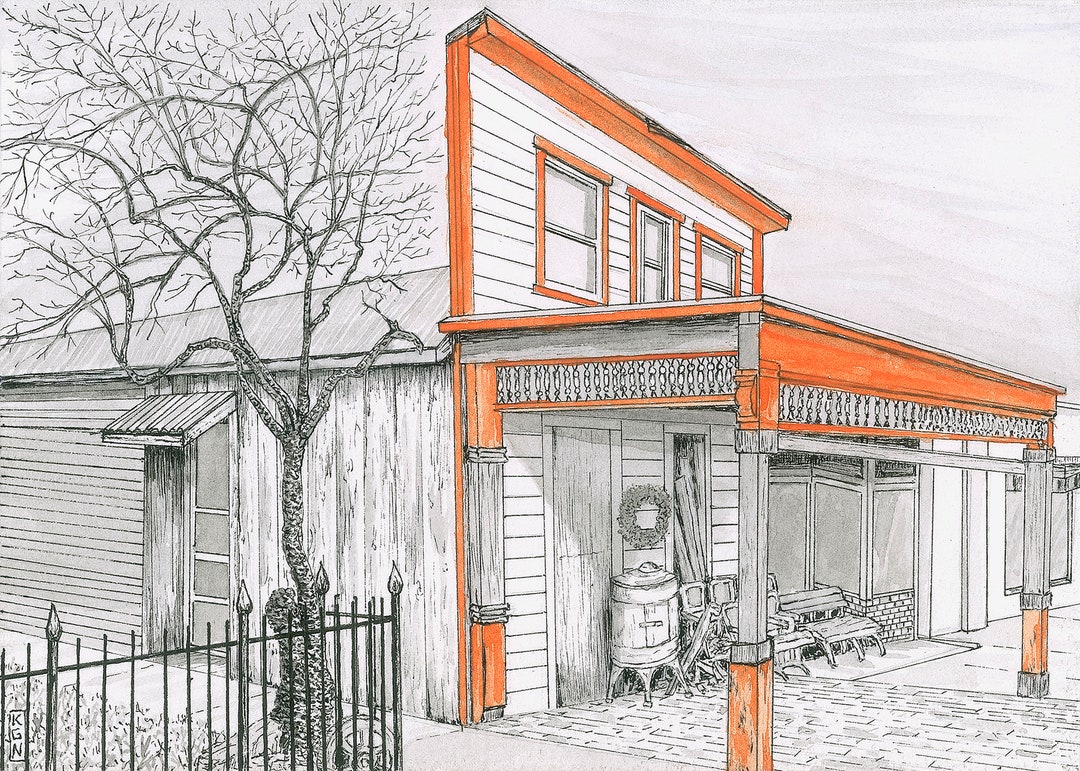 Plymouth California Storefront Print: Western Pen and Ink Giclee Art - Etsy