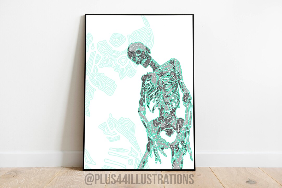 Trippy Skeleton Drawing Art Print Instant Download Printable Home Decor ...