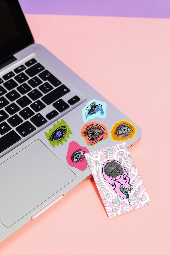 Art Hippie Rave Illustration Laptop Sticker Crazy Eyes Trippy Vinyl ...
