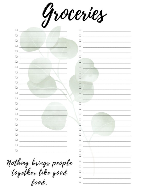 Blank Grocery List Instant Download | Etsy