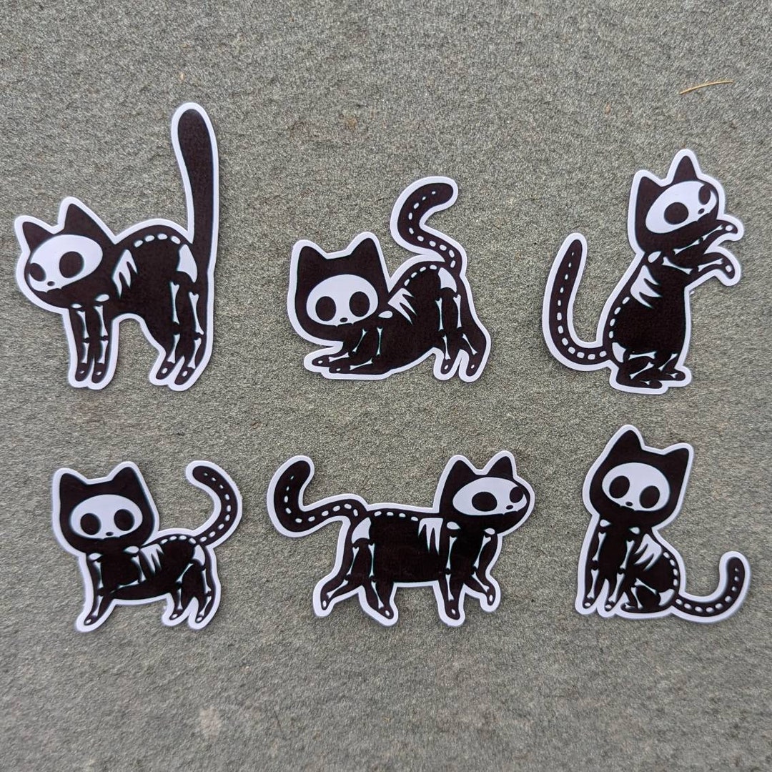 Dead Cat Skeleton Sticker Pack - 6 Printed Vinyl Stickers - Etsy