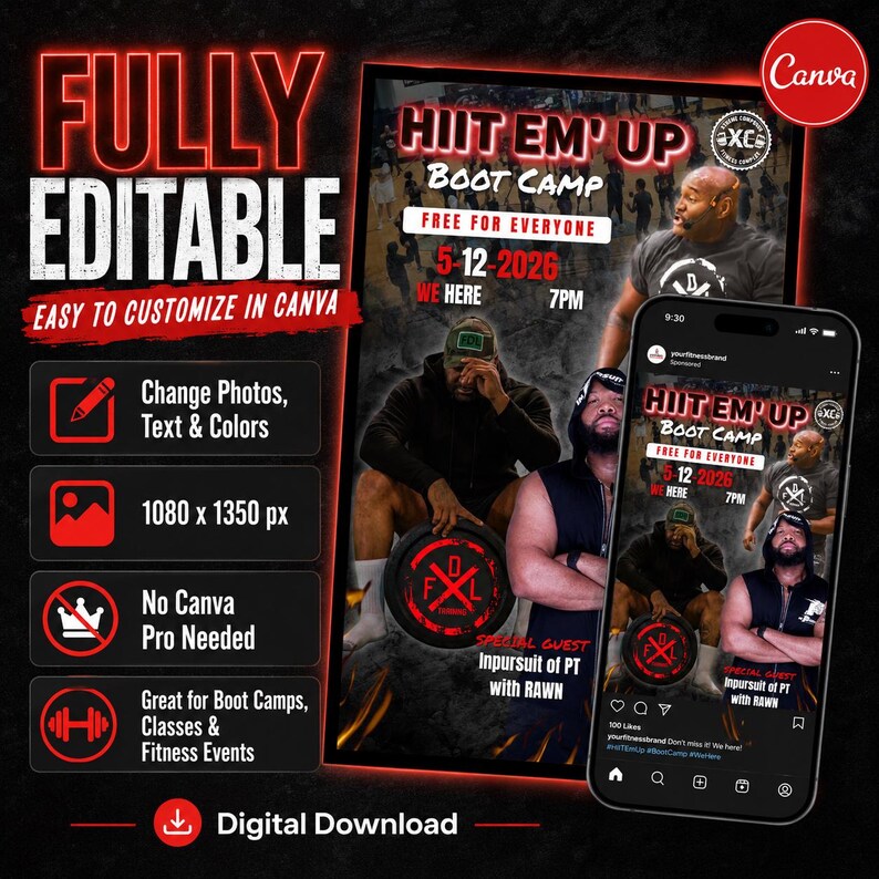 HIIT Boot Camp Flyer Template, Fitness Event Promo (digital Download ...