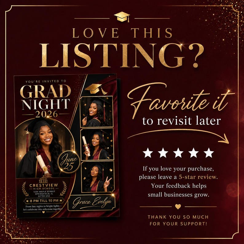 Graduation Party Flyer Template, Burgundy Gold Grad Invitation (digital ...