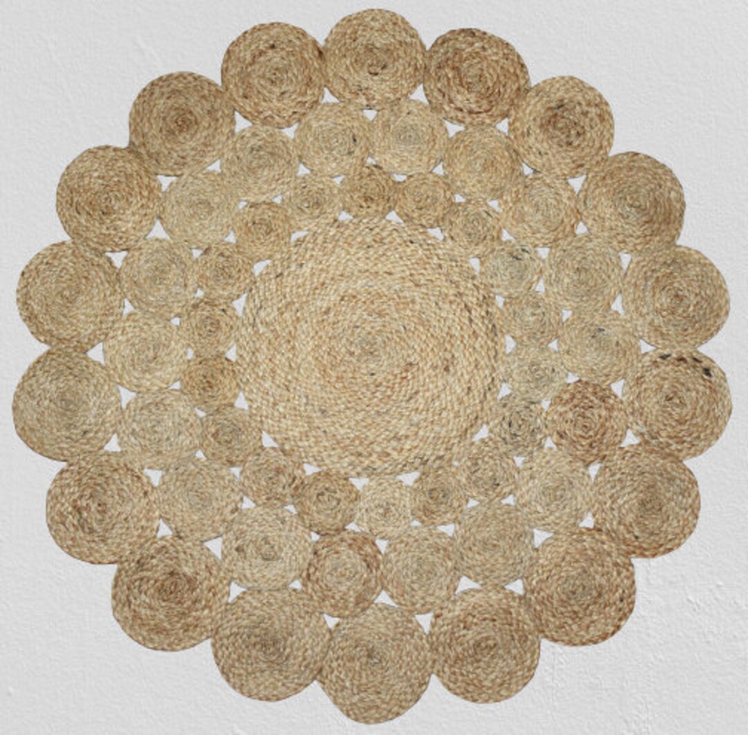 Natural Jute Rug Round Hand Braided Circle Design Area Rug, Custom Size ...