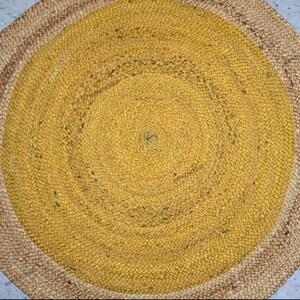 RUG Natural Jute Hand Braided Yellow With Beige Border Round - Etsy