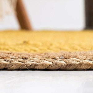 RUG Natural Jute Hand Braided Yellow With Beige Border Round - Etsy