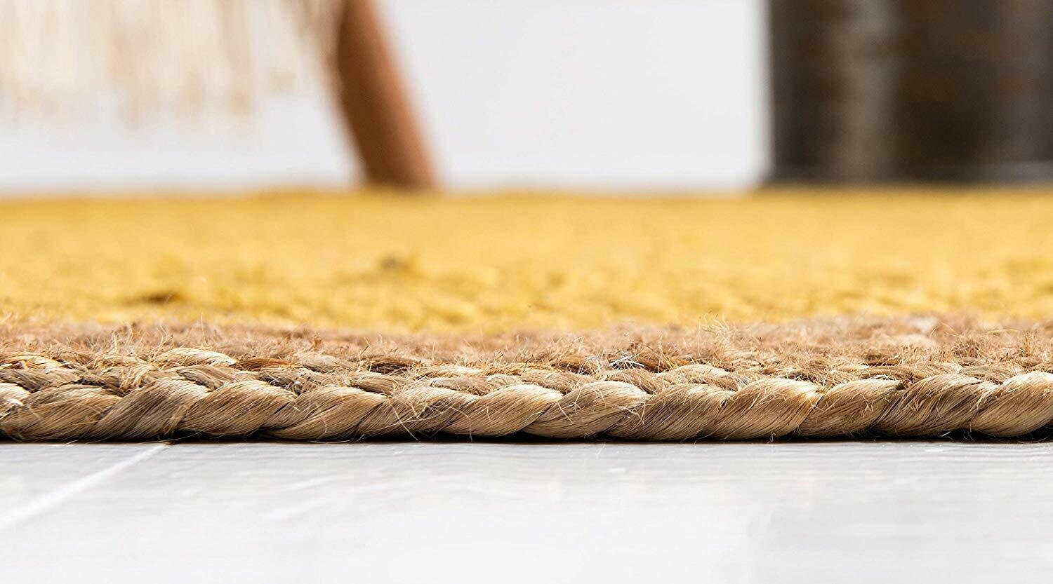 RUG Natural Jute Hand Braided Yellow With Beige Border Round - Etsy