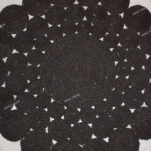 Black Jute Rug Round Hand Braided Circle Design Area Rug, Custom Size ...