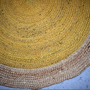 RUG Natural Jute Hand Braided Yellow With Beige Border Round - Etsy