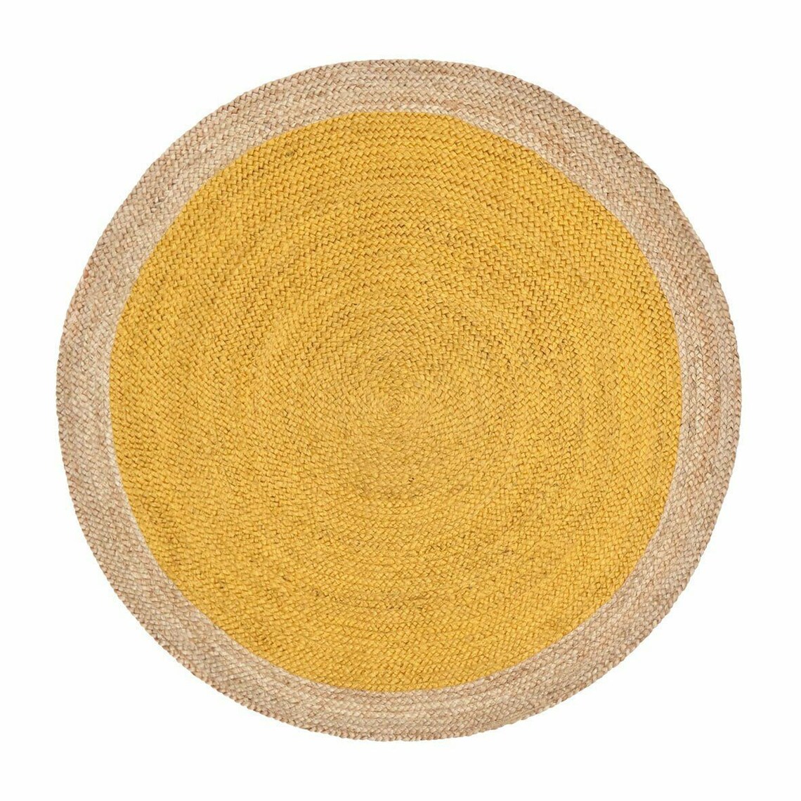 RUG Natural Jute Hand Braided Yellow With Beige Border Round - Etsy