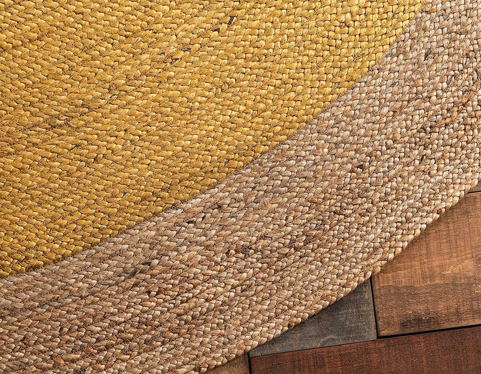 RUG Natural Jute Hand Braided Yellow With Beige Border Round - Etsy