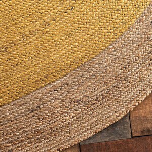 RUG Natural Jute Hand Braided Yellow With Beige Border Round - Etsy