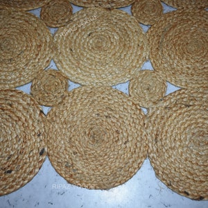 Square Natural Jute Rug Circle Design Handmade Square Jute - Etsy