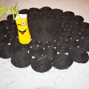 Black Jute Rug Round Hand Braided Circle Design Area Rug, Custom Size ...