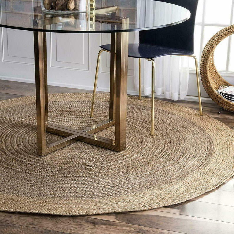 100% Jute Rug Natural Jute Hand Woven Braided Grey With Beige - Etsy