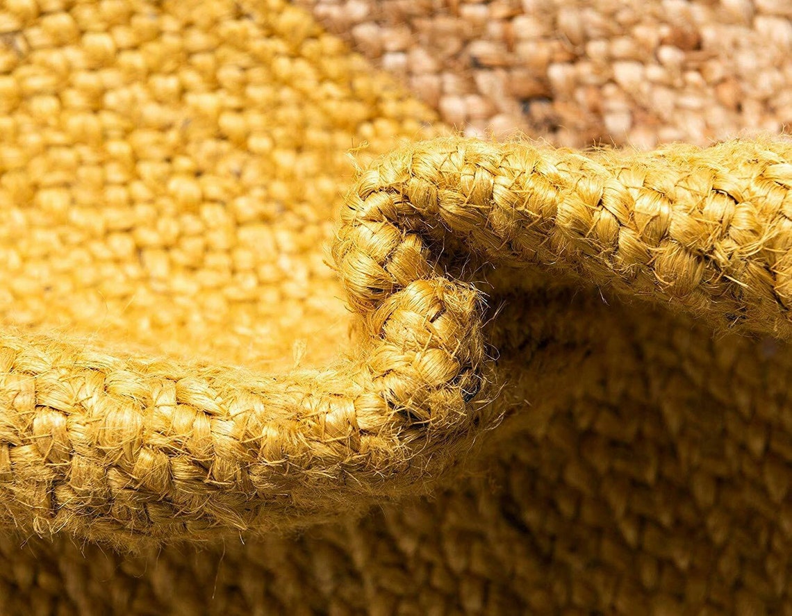 RUG Natural Jute Hand Braided Yellow With Beige Border Round - Etsy